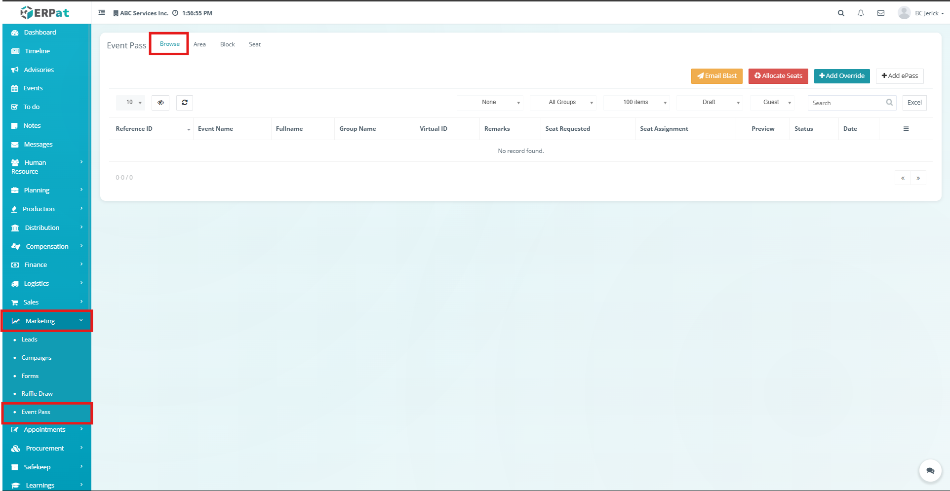 Event Pass Module - ERPat System
