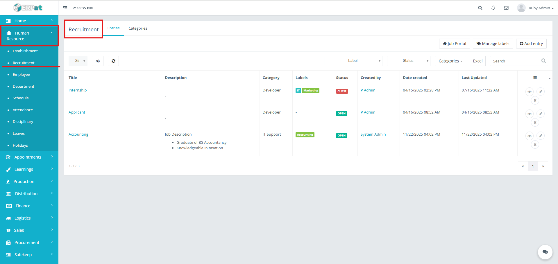 Recruitment Module - ERPat System
