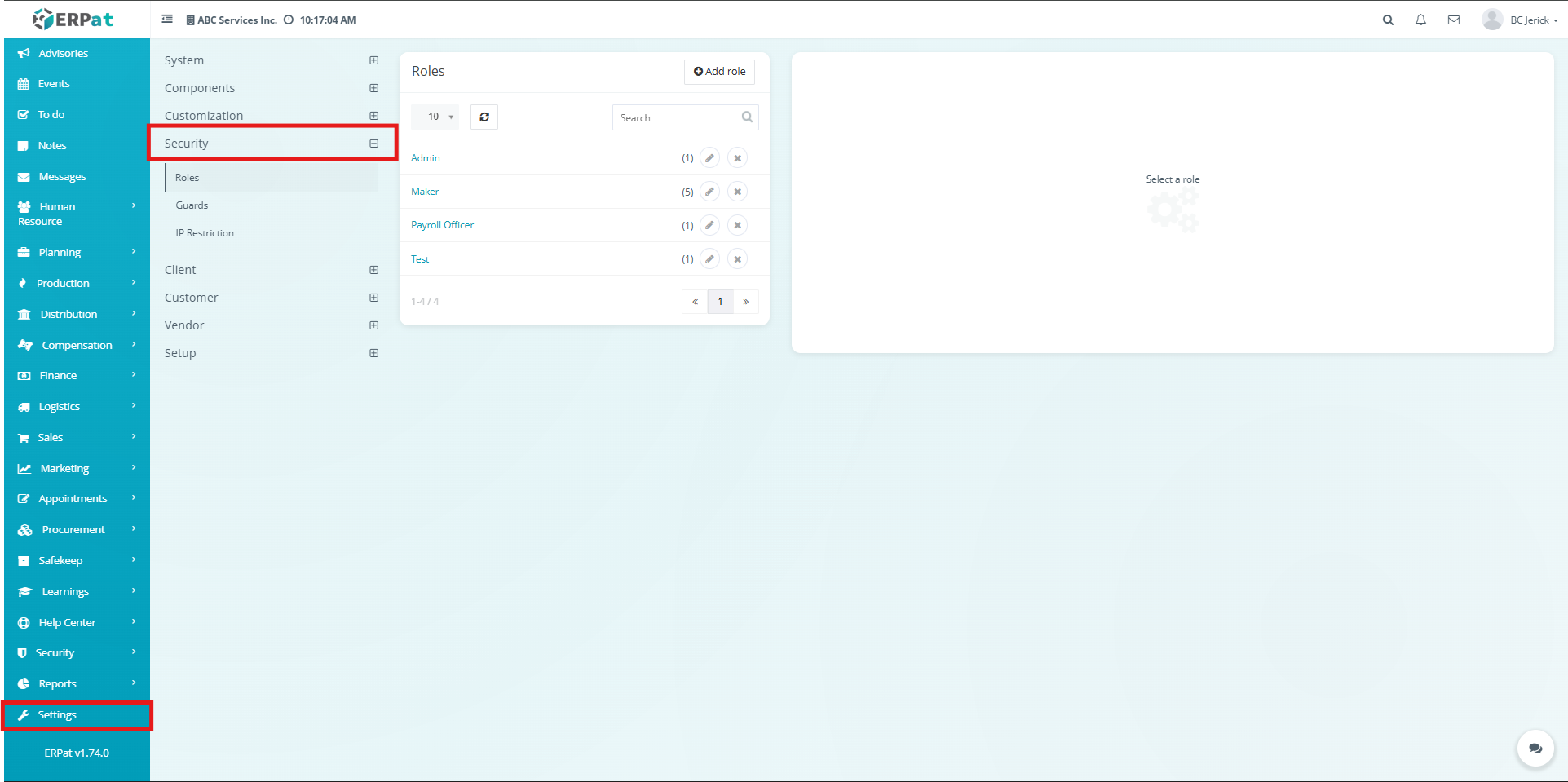Security Settings - ERPat System