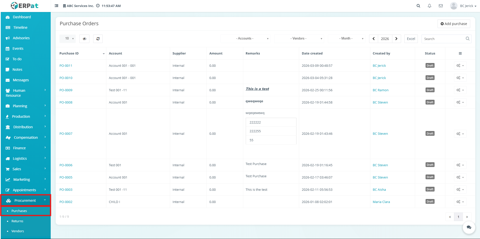 Purchases Module - ERPat System
