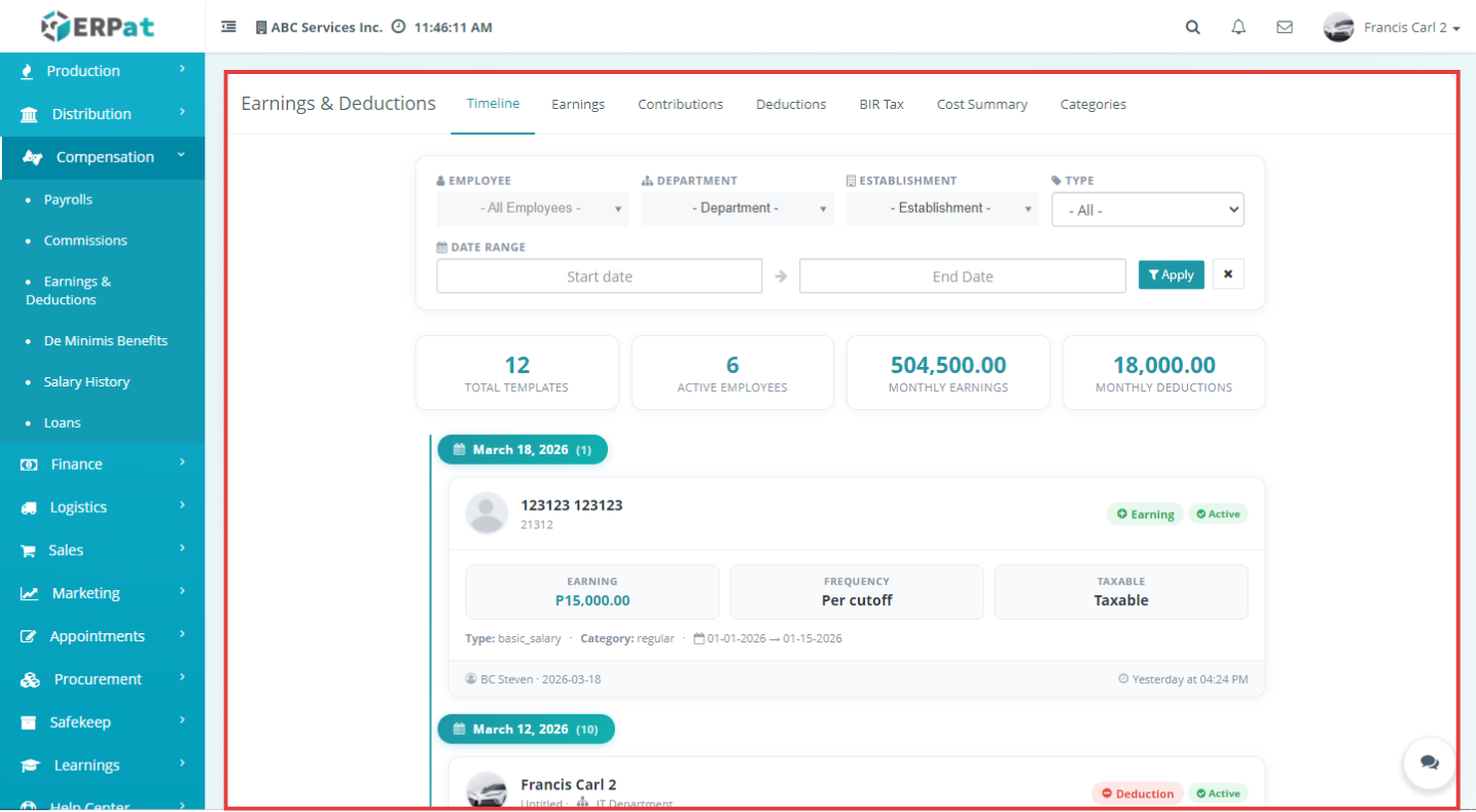 Earnings & Deductions Module - ERPat System