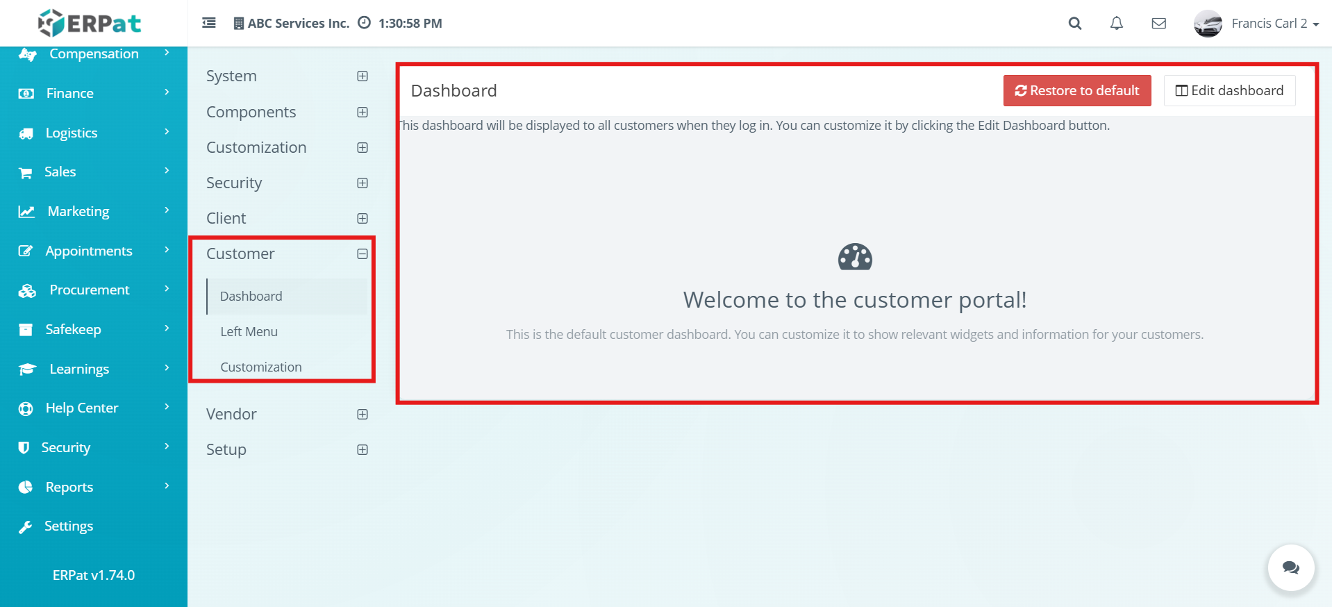 Customer Settings - ERPat System